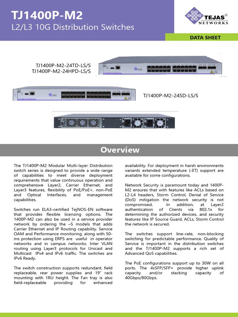 TJ1400P-M2 10G Distribution Switches | PDF | Port (Computer Networking ...