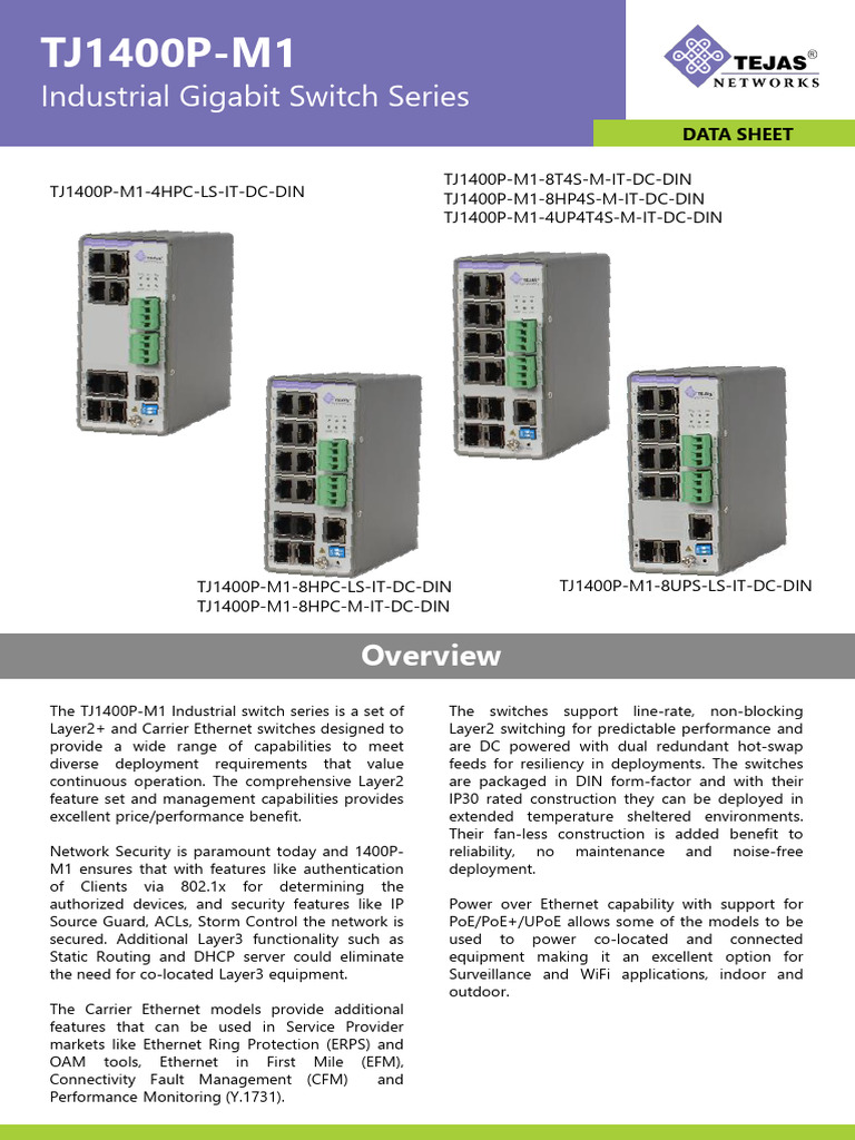tejas-brochure-tj1400p-m1-industrial | PDF | Network Switch | Computer ...