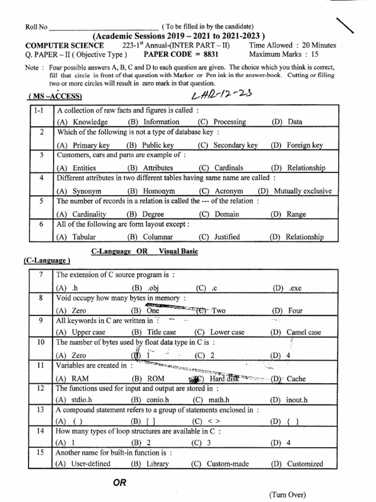 Computer Science-12 (LHR-23) | PDF