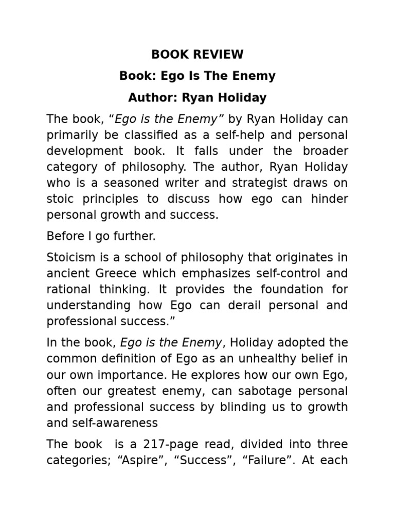 Overcoming Ego: Book Review of Ryan Holiday | PDF | Stoicism | Personal ...