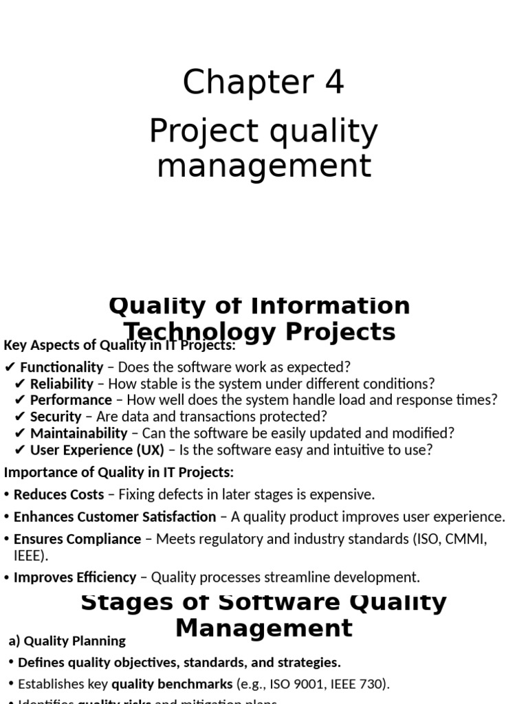 Chapter 4 Project Quality Management | PDF | Software Testing | Quality ...