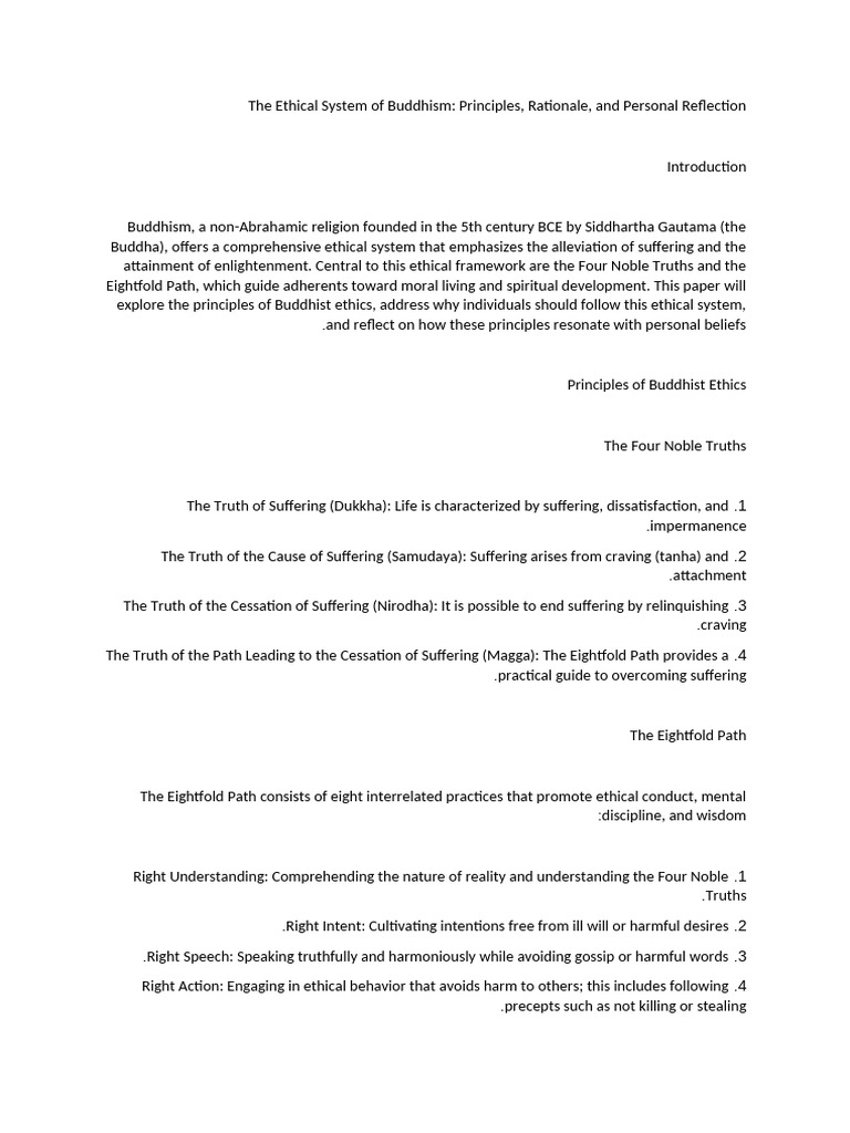 Buddhist Ethics: Principles and Reflection | PDF | Four Noble Truths ...