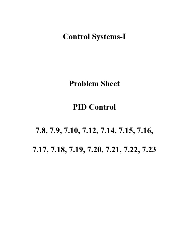 Problem Sheet - PID Control | PDF