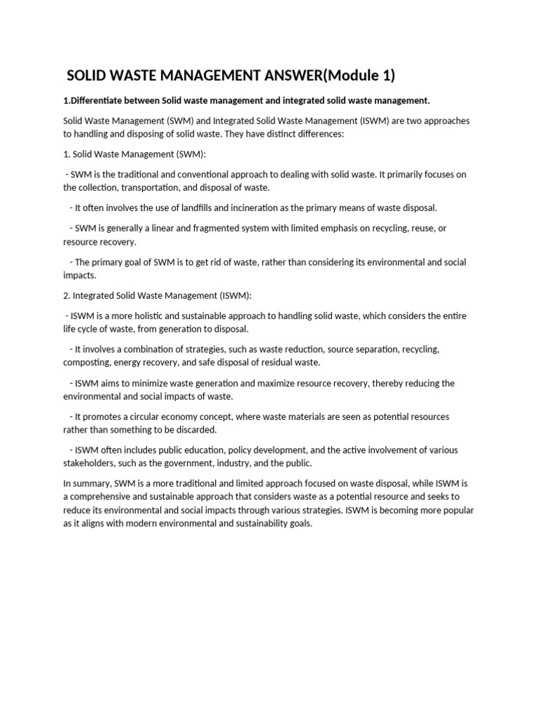 Solid Waste Management Answer | PDF | Waste Management | Compost