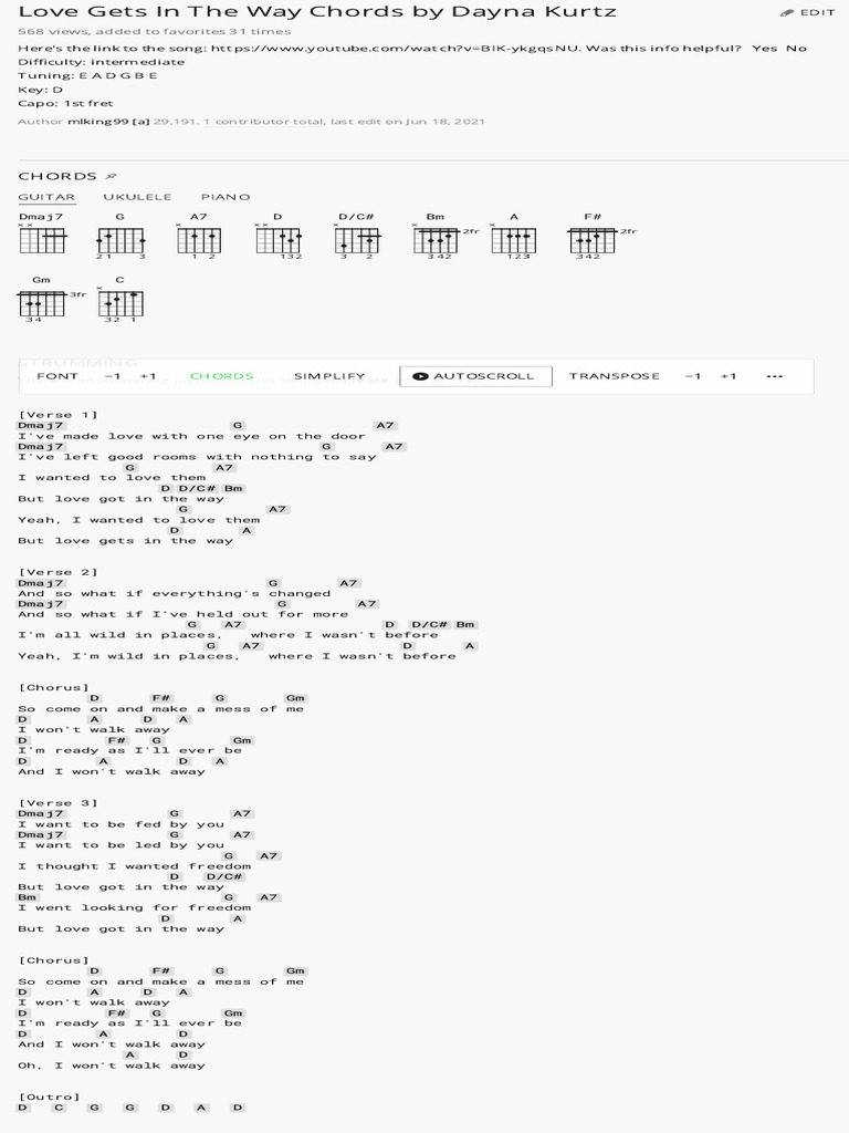 Dayna Kurtz - Love Gets In The Way | PDF | Song Structure | Guitars