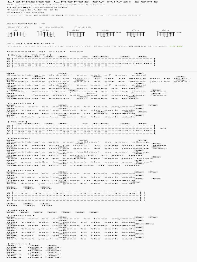 Darkside Chords by Rival Sons | PDF | Popular Music | Guitar Family ...