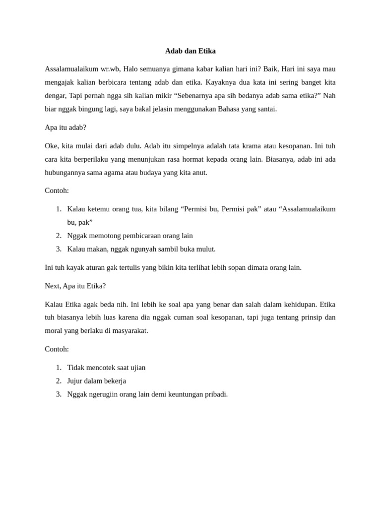 Adab Dan Etika | PDF