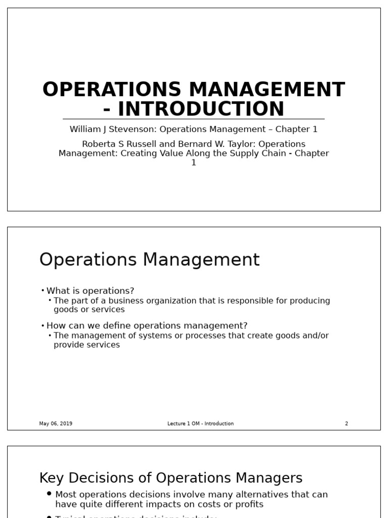 OM EMBA Lecture 1 Operations Management - Introduction | PDF | Supply ...