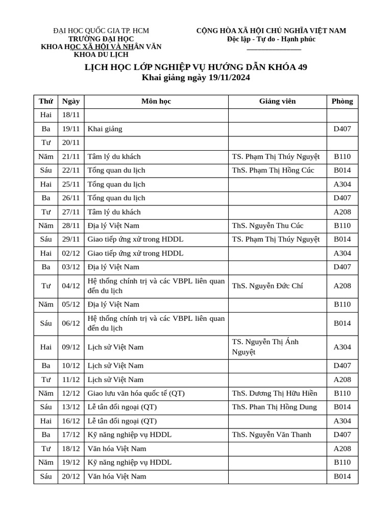 Lịch-học-NVHD-K49 | PDF