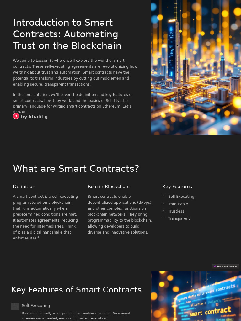 Lesson 08 Introduction to Smart Contracts Automating Trust on the Blockchain | PDF | Computer ...