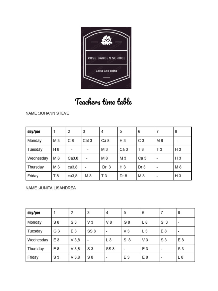 Teachers Time Table | PDF