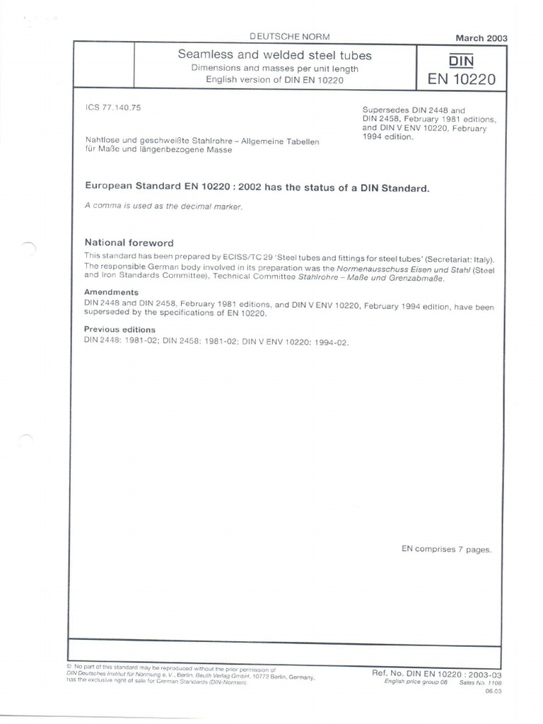 Din en 10220 2003 | PDF