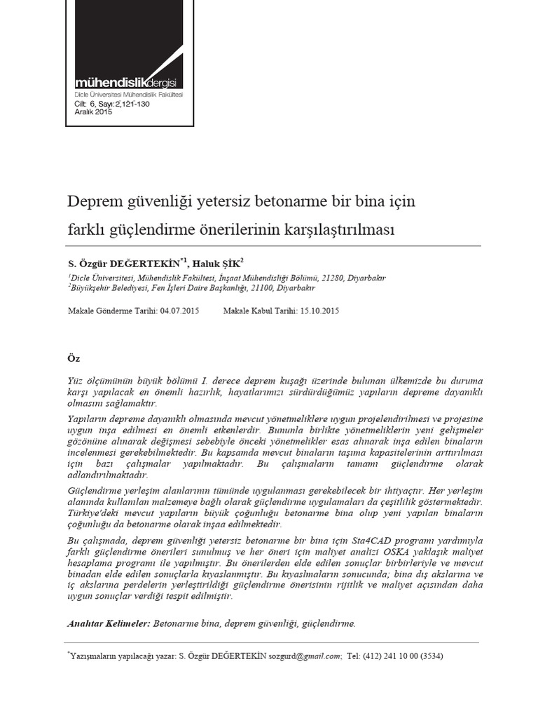 Deprem Güvenliği Yetersiz Betonarme Bir Bina Için Farklı Gülendirme ...