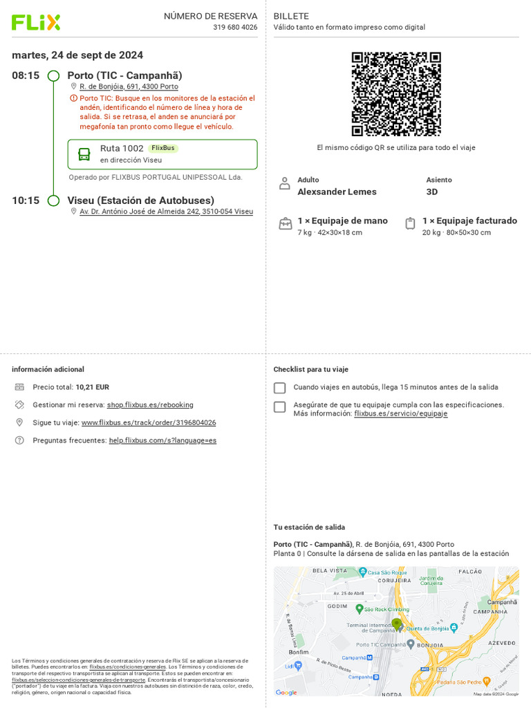 Billete FlixBus: Porto a Viseu | PDF | Transporte | Transporte público