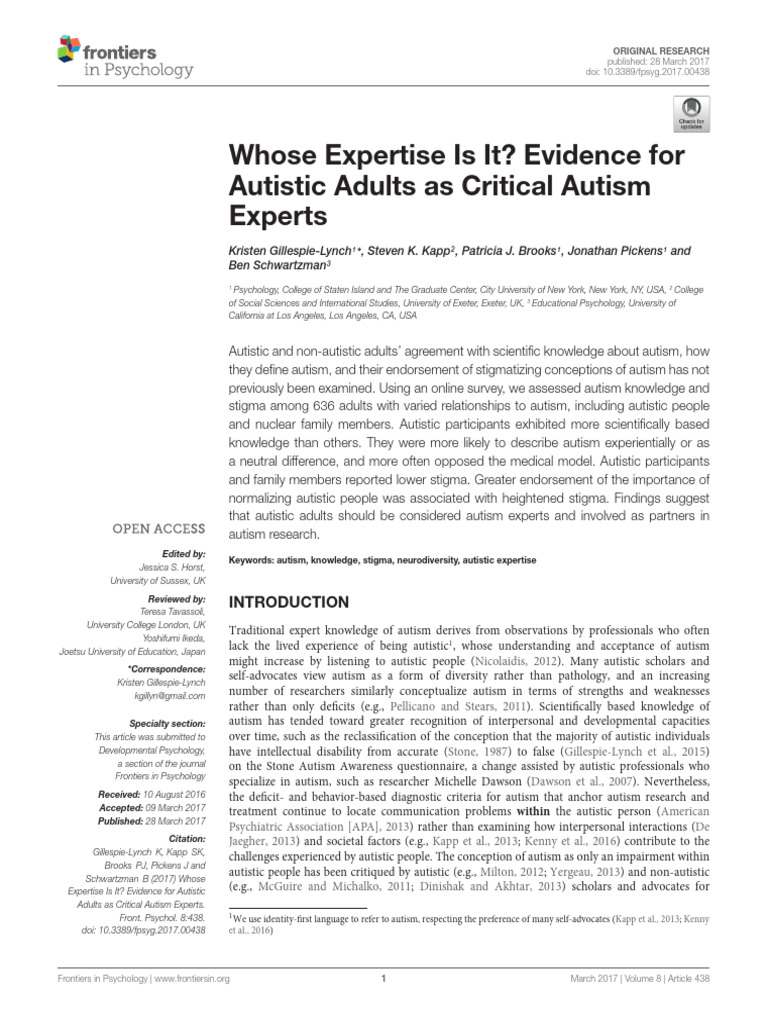 Evidence for Autistic Adults as Autism Experts | PDF | Autism ...