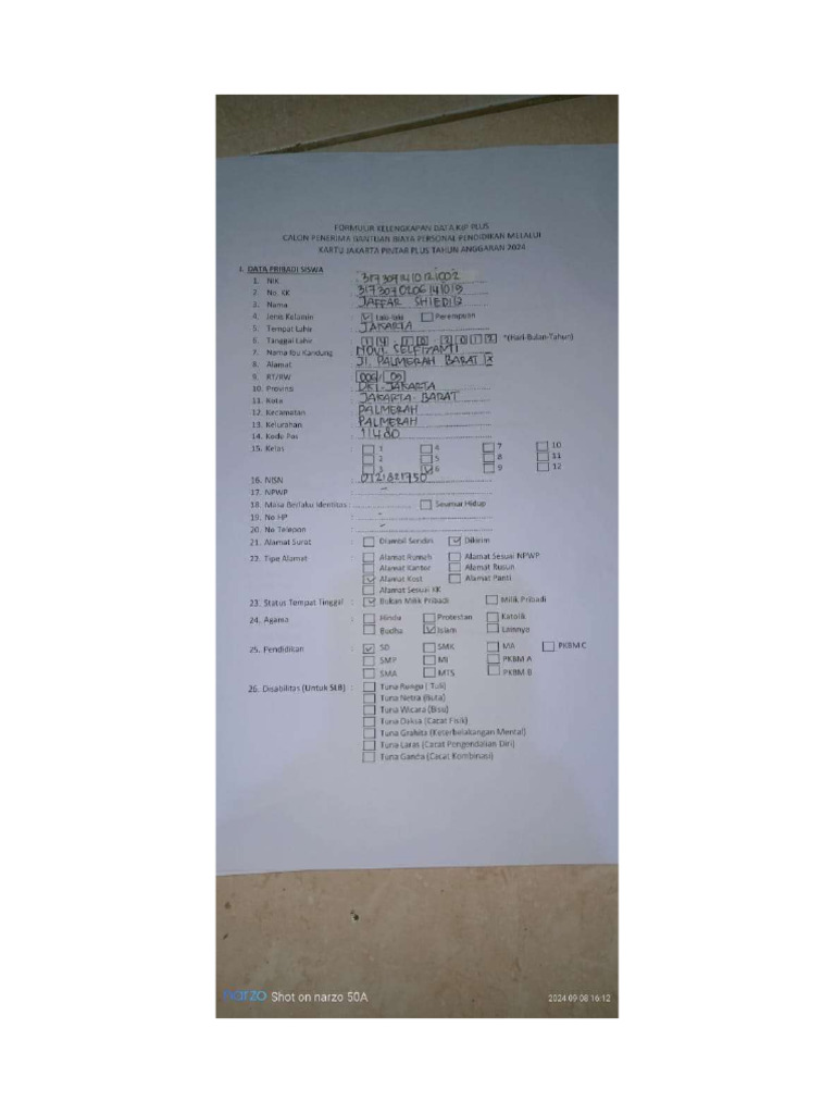 Formulir Pendaftaran KJP | PDF