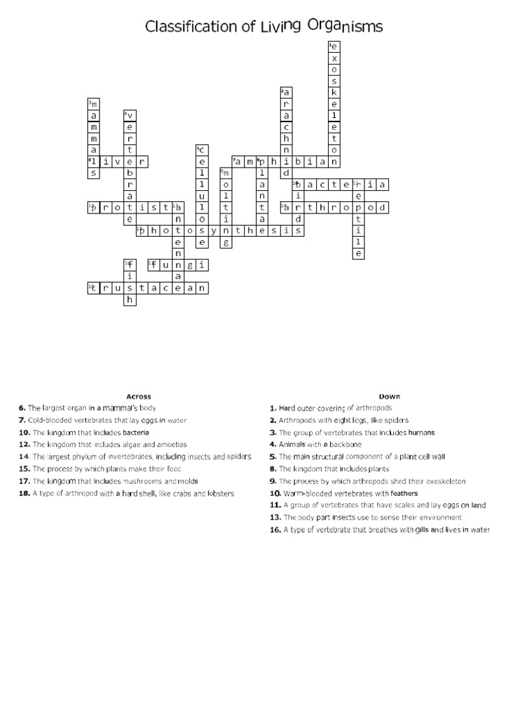 Classification Crossword grADE 10.pdf - SOLUTION | PDF