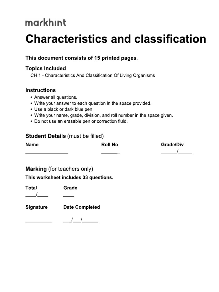 Characteristics and Classification Revision P2 | PDF