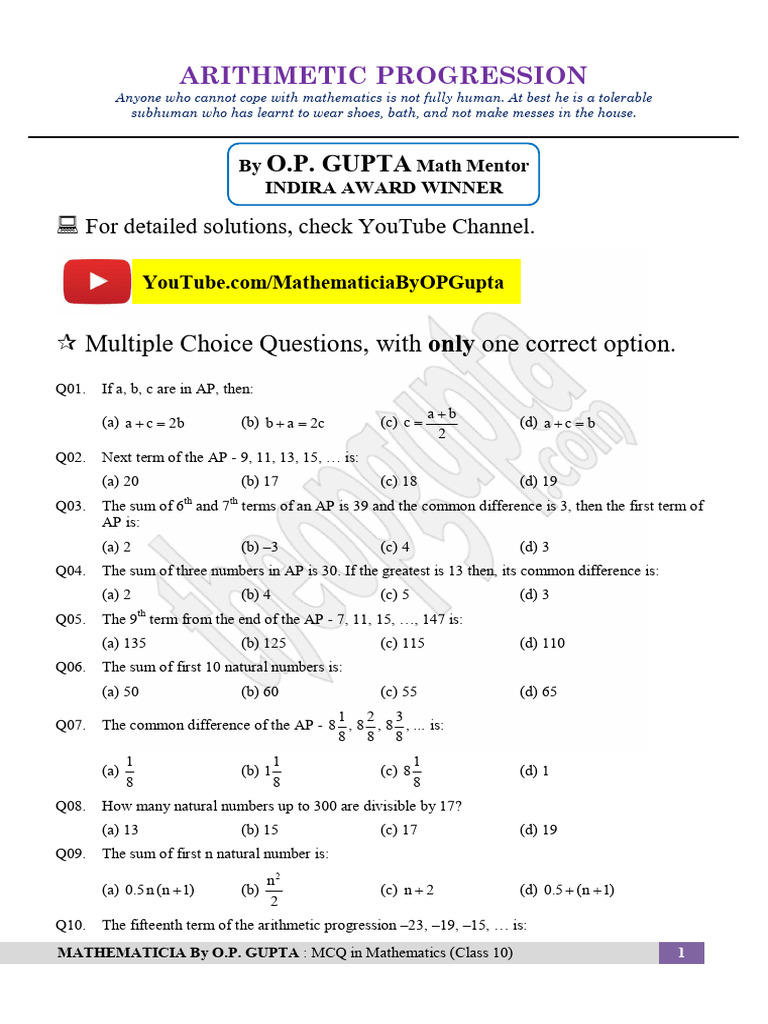 5 Arithmetic Progression | PDF | Elementary Mathematics | Arithmetic