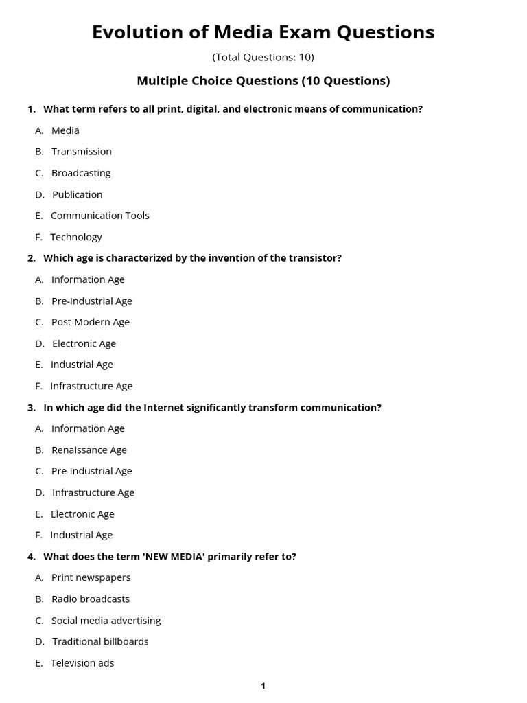 Media Evolution Exam Questions | PDF