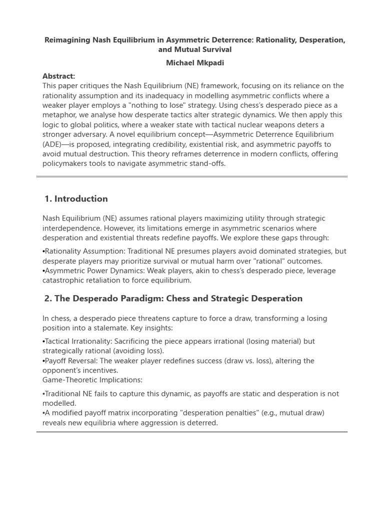 Asymmetric Deterrent Equilibrium Framework | PDF | Deterrence Theory | Crime & Violence