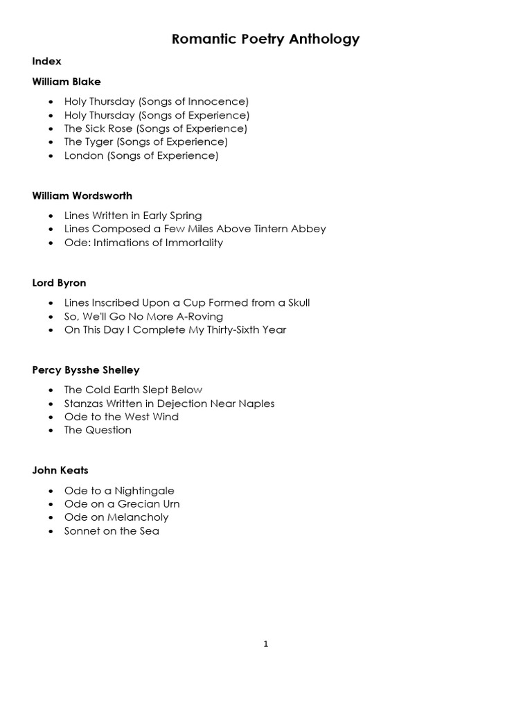 Romantic Poetry Anthology | PDF