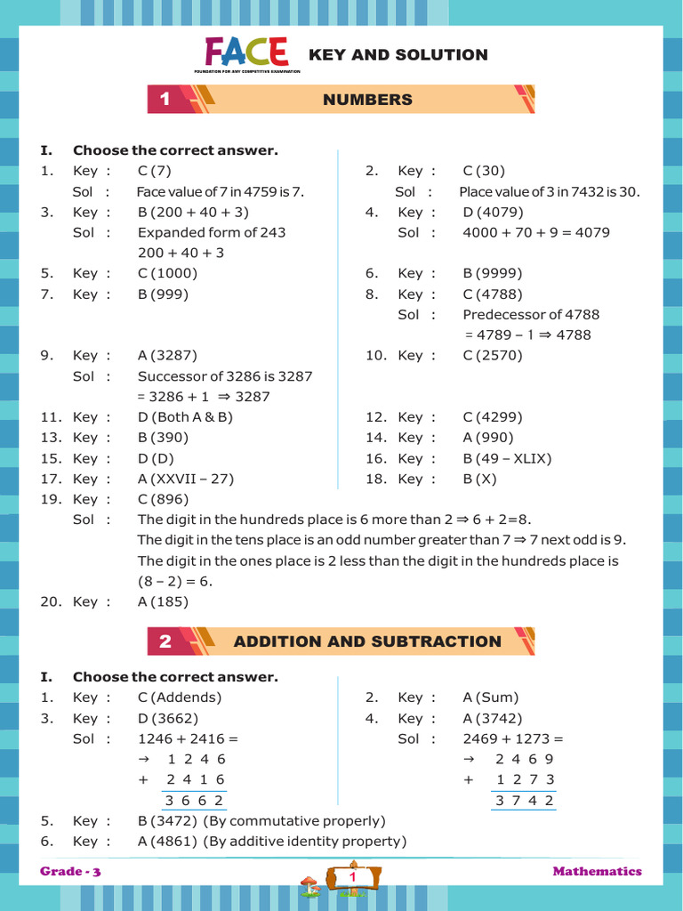 Grade 3 Mathematics Solutions | PDF | Subtraction | Elementary Mathematics