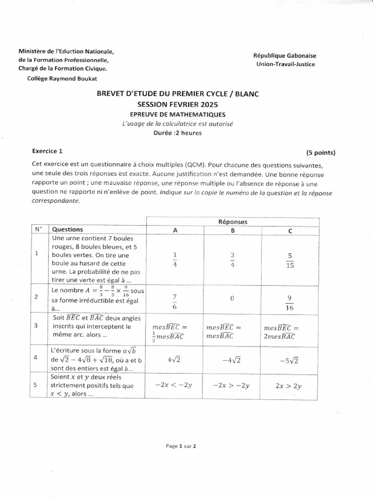 MATHS_BEPC_BLANC | PDF
