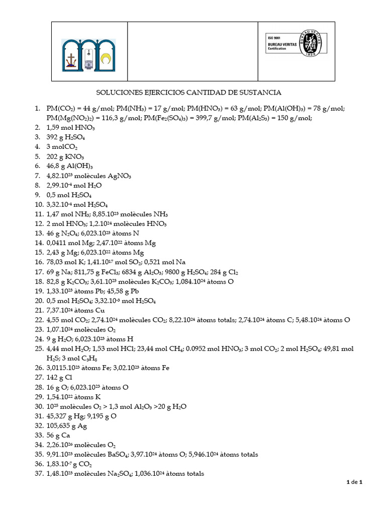Quantitat Substància Solucions | PDF