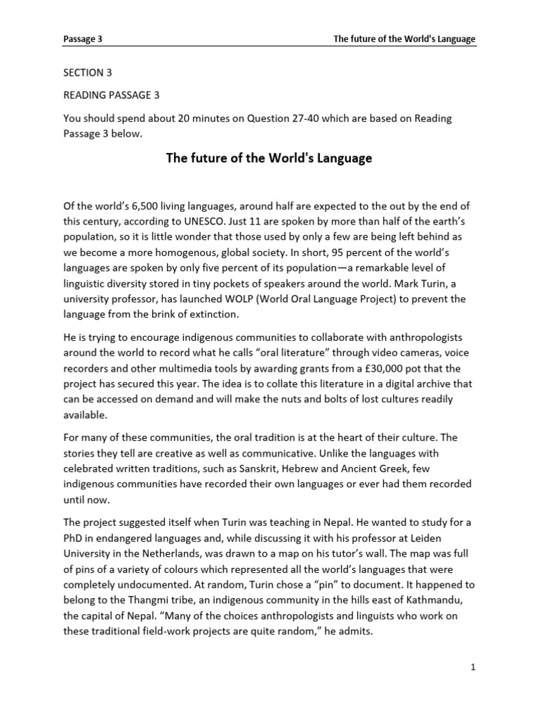 93 Passage 3 - The Future of The World - S Language Q27-40 | PDF ...