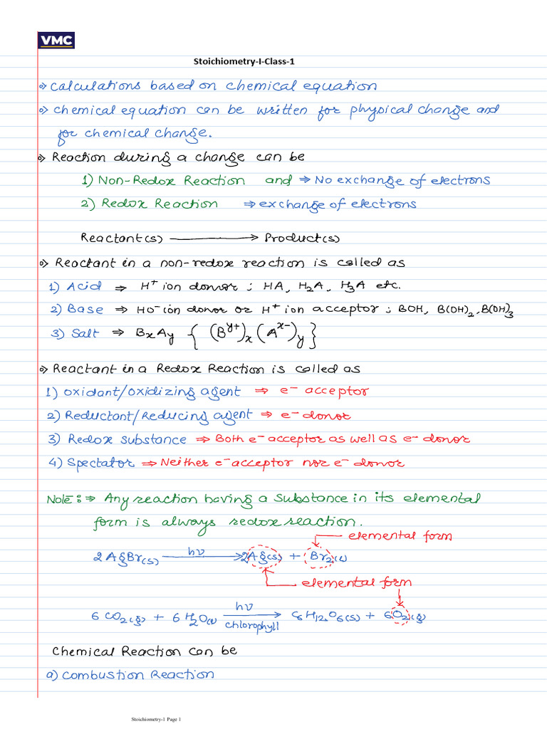 Stoichiometry Live Class-1 Teacher Notes | PDF