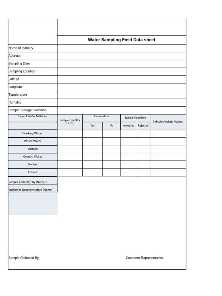 Water Sampling Field Data Sheet | PDF