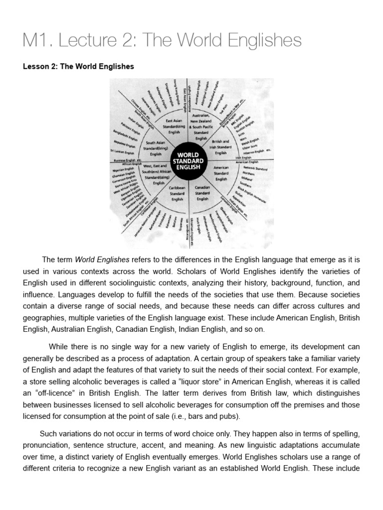 M1. Lecture 2 - The World Englishes - Arts & Humanities Elective | PDF ...