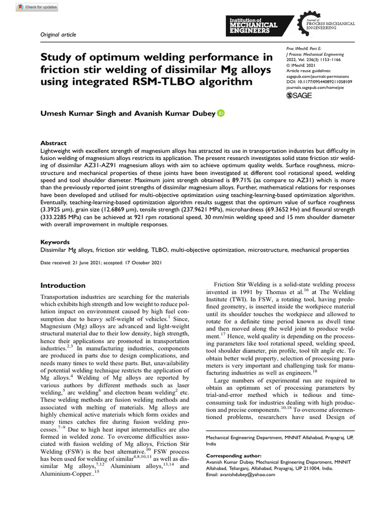 Singh Dubey 2021 Study of Optimum Welding Performance in Friction Stir ...