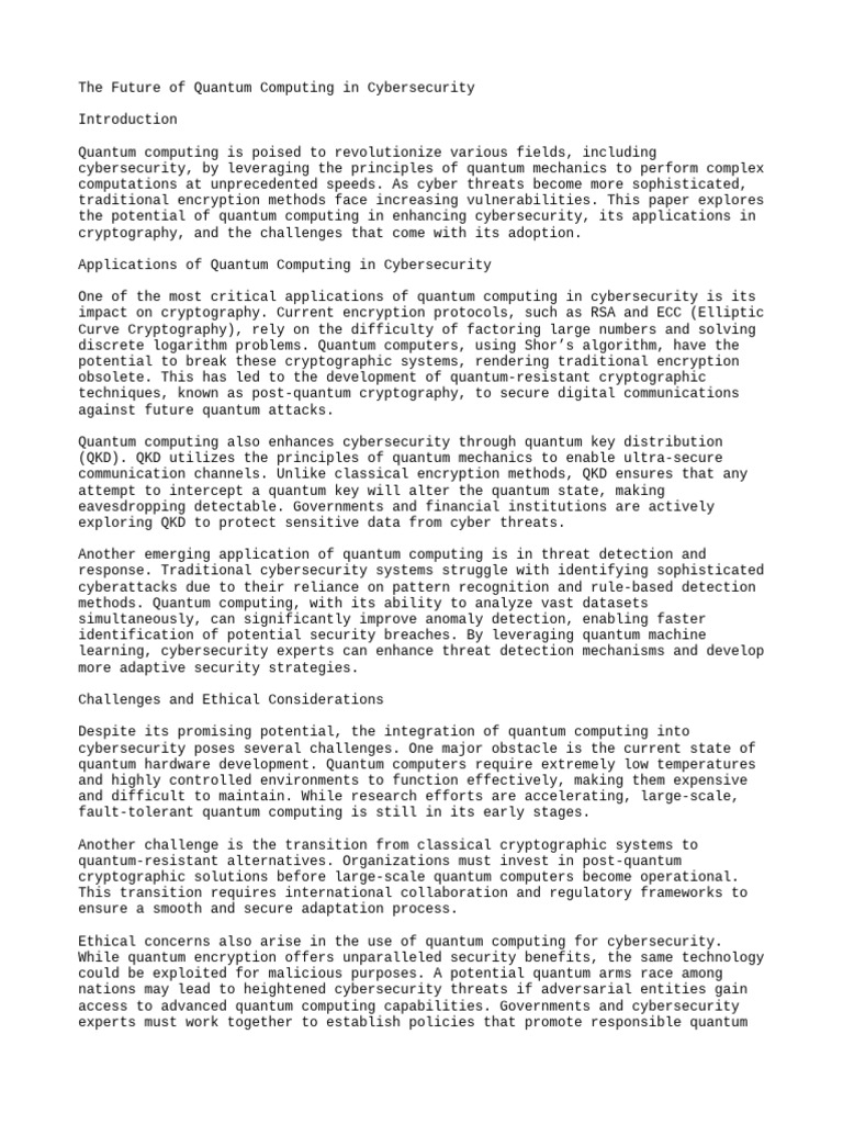 The Future of Quantum Computing in Cybersecurity | PDF | Quantum ...