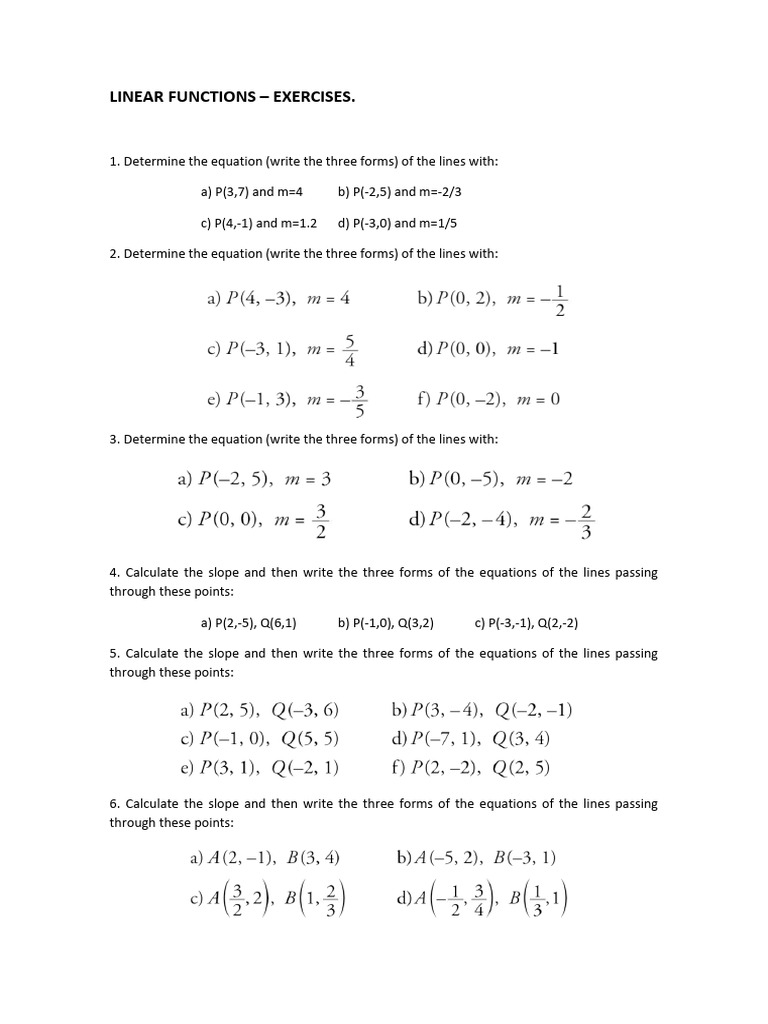 Exercises Linear and Quadratic Functions | PDF | Equations ...