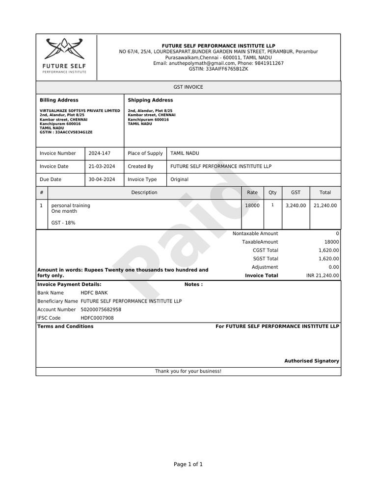 GST Invoice for Personal Training Services | PDF | Invoice | Economy Of ...