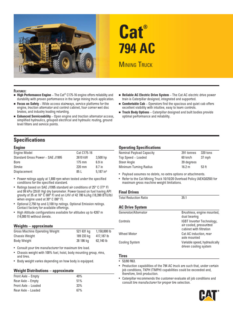 CATERPILLAR 794AC | PDF | Truck | Horsepower
