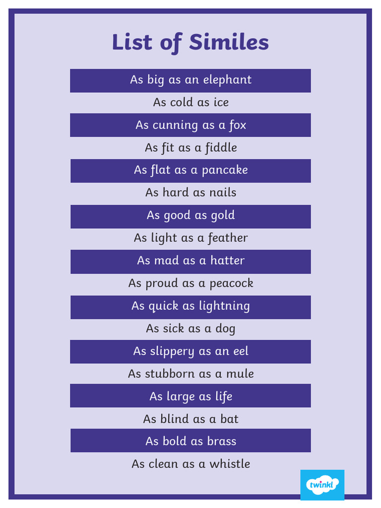 t2 e 1297 List of Similes Ver 2 | PDF