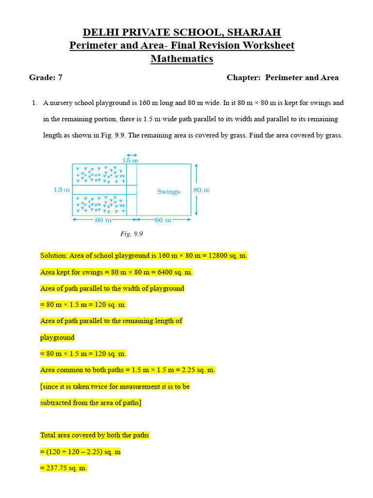 Grade 7 - Perimeter and Area Final Worksheet AK | PDF | Area | Circle