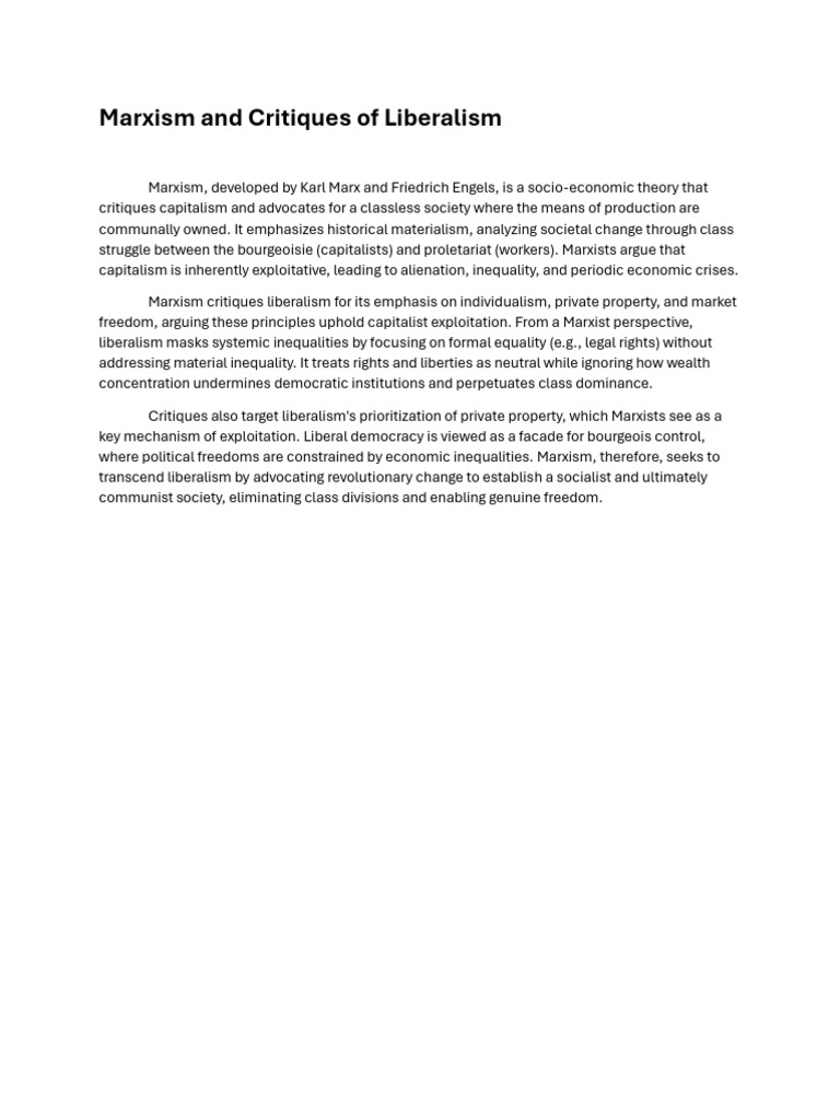 Marxism and Critiques of Liberalism | PDF