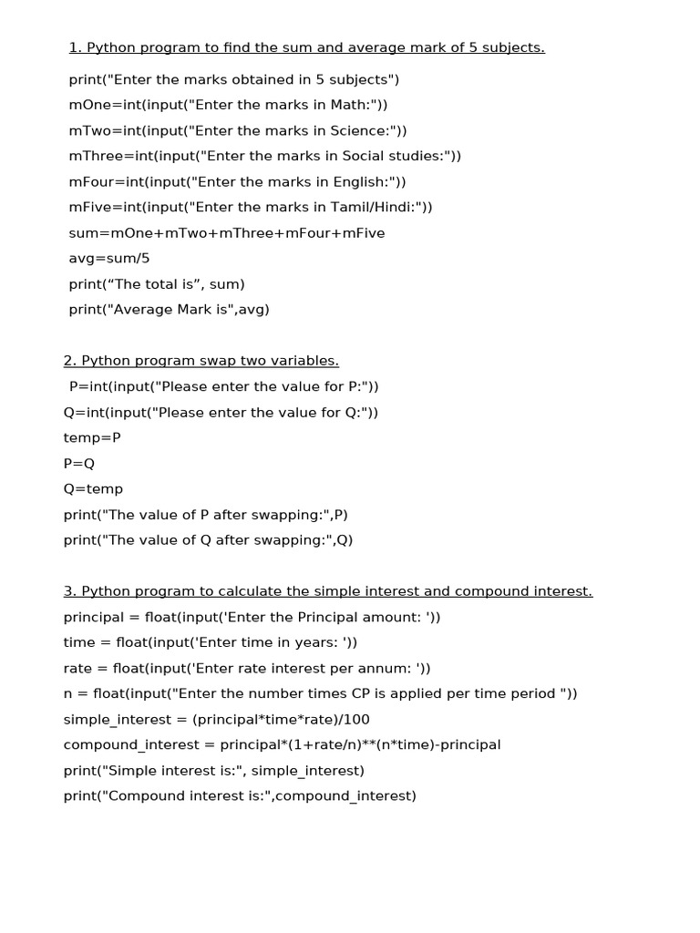 Python Programs for Basic Calculations | PDF | Compound Interest | Interest