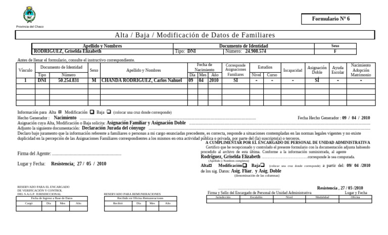 F6 Alta Baja Modificación Datos Del Familiares | PDF