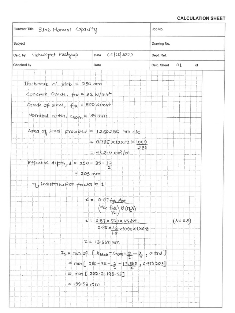 220511-VK-Manual Calc-Slab Moment Capacity | PDF