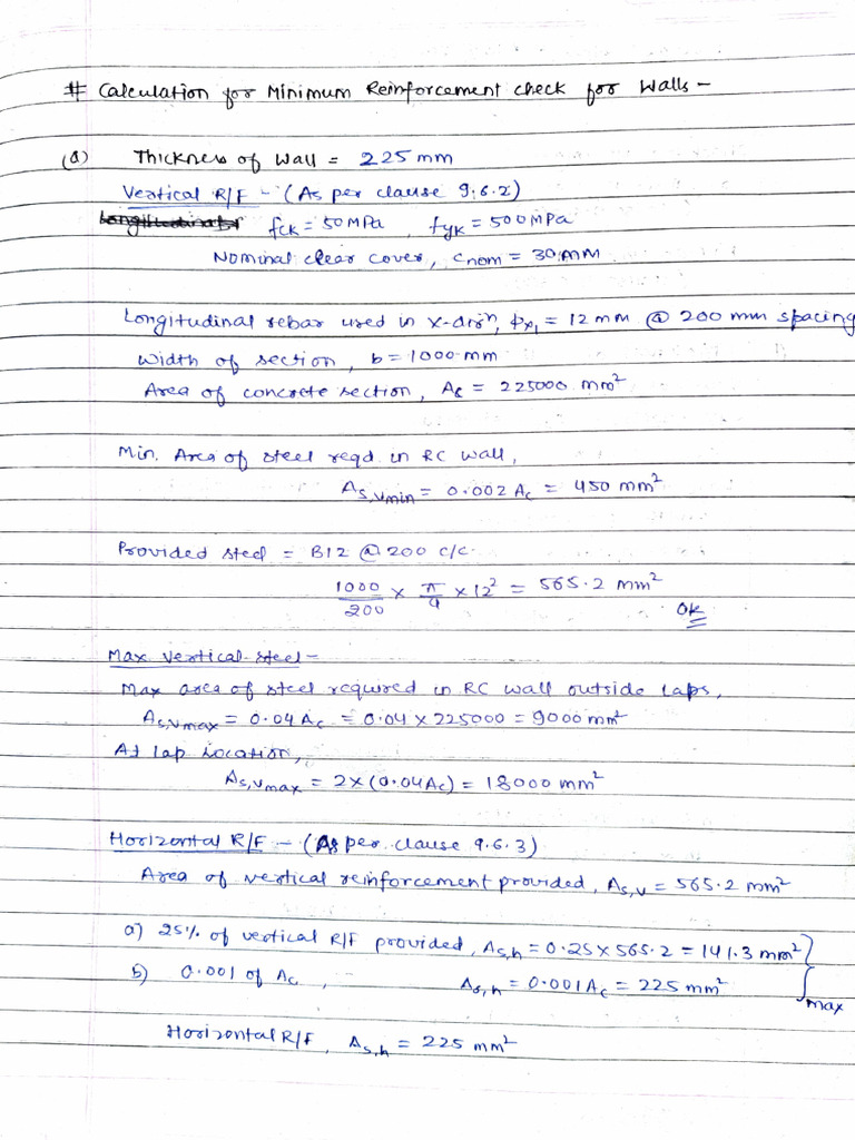 Wall min reinforcement manual calc | PDF