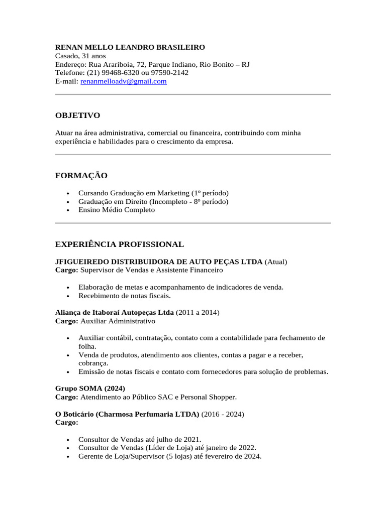 Currículo Renan Mello Leandro | PDF | Contabilidade