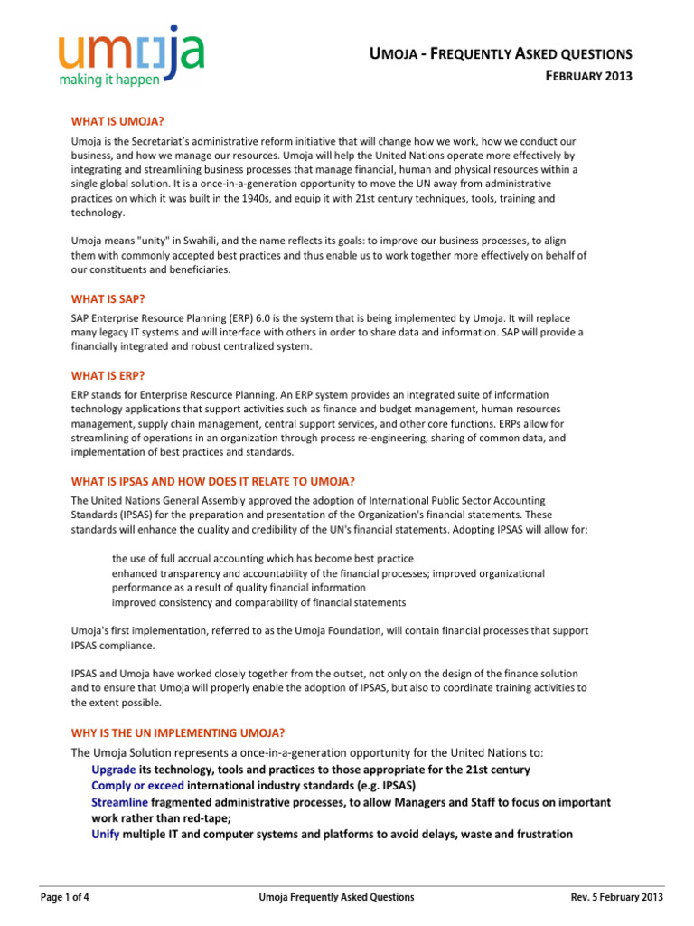 Umoja Initiative Overview and Benefits | PDF | Enterprise Resource ...