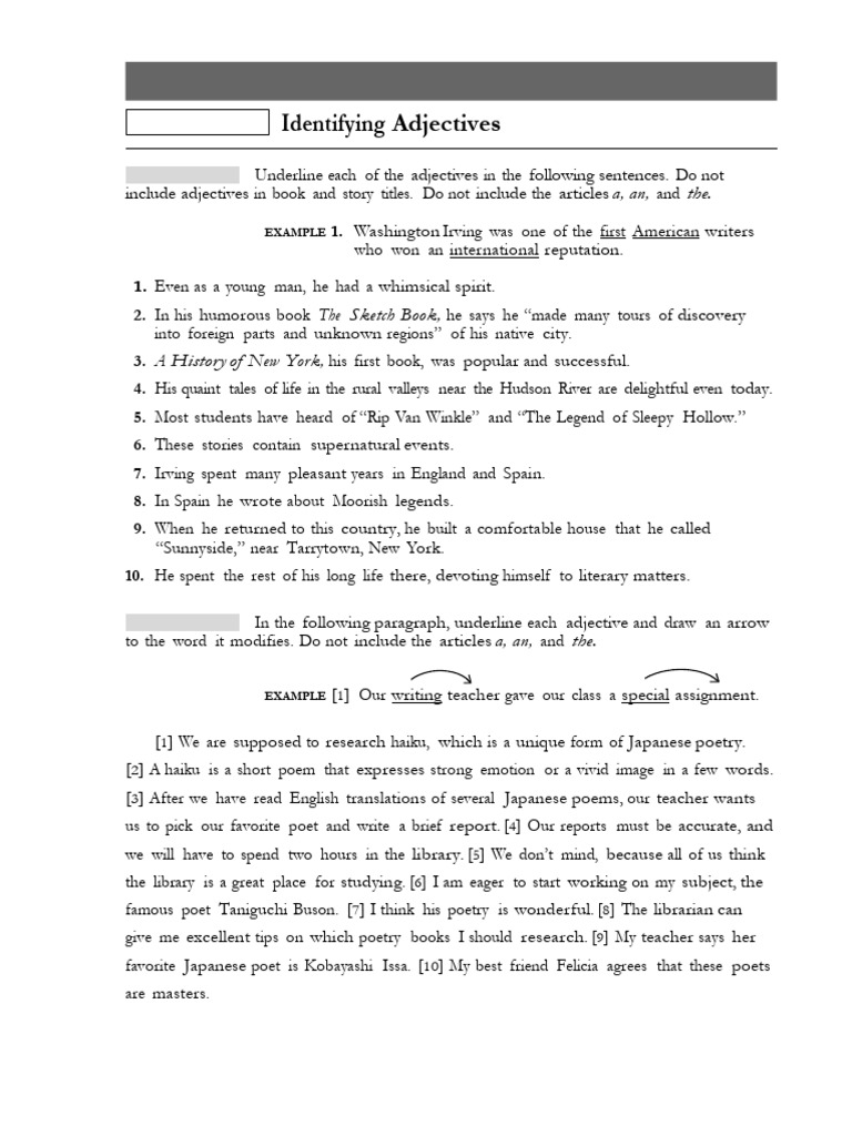 Worksheet 5 Adjectives | PDF | The Sketch Book Of Geoffrey Crayon, Gent. | Poetry