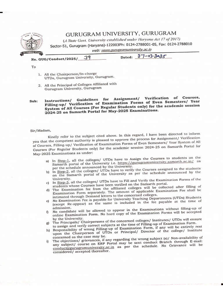 Instructions Guidelines for Assign & Verification of Courses, Filling ...