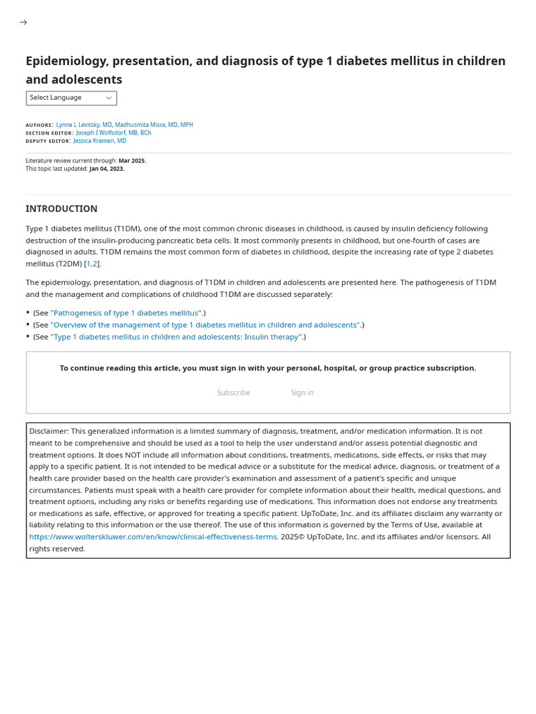 Epidemiology, presentation, and diagnosis of type 1 diabetes mellitus ...